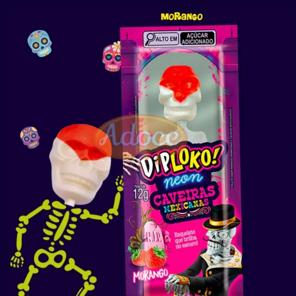 Pirulito Diploko Caveiras Mexicanas Neon 24unX12g Danilla