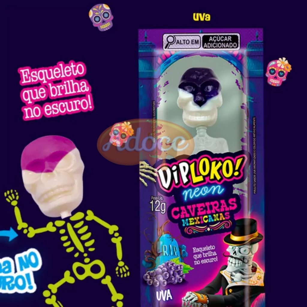 Pirulito Diploko Caveiras Mexicanas Neon 24unX12g Danilla