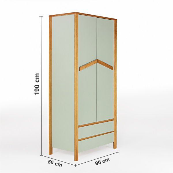 Roupeiro 2 portas 2 gavetas Sweet Home - Madeira Maciça + MDF - Verde Claro