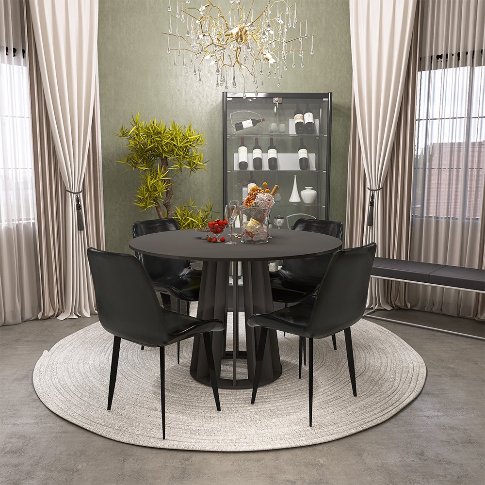 Conjunto Mesa de Jantar Redonda Preta Talia 120cm com 4 Cadeiras Estofadas Chicago Preto