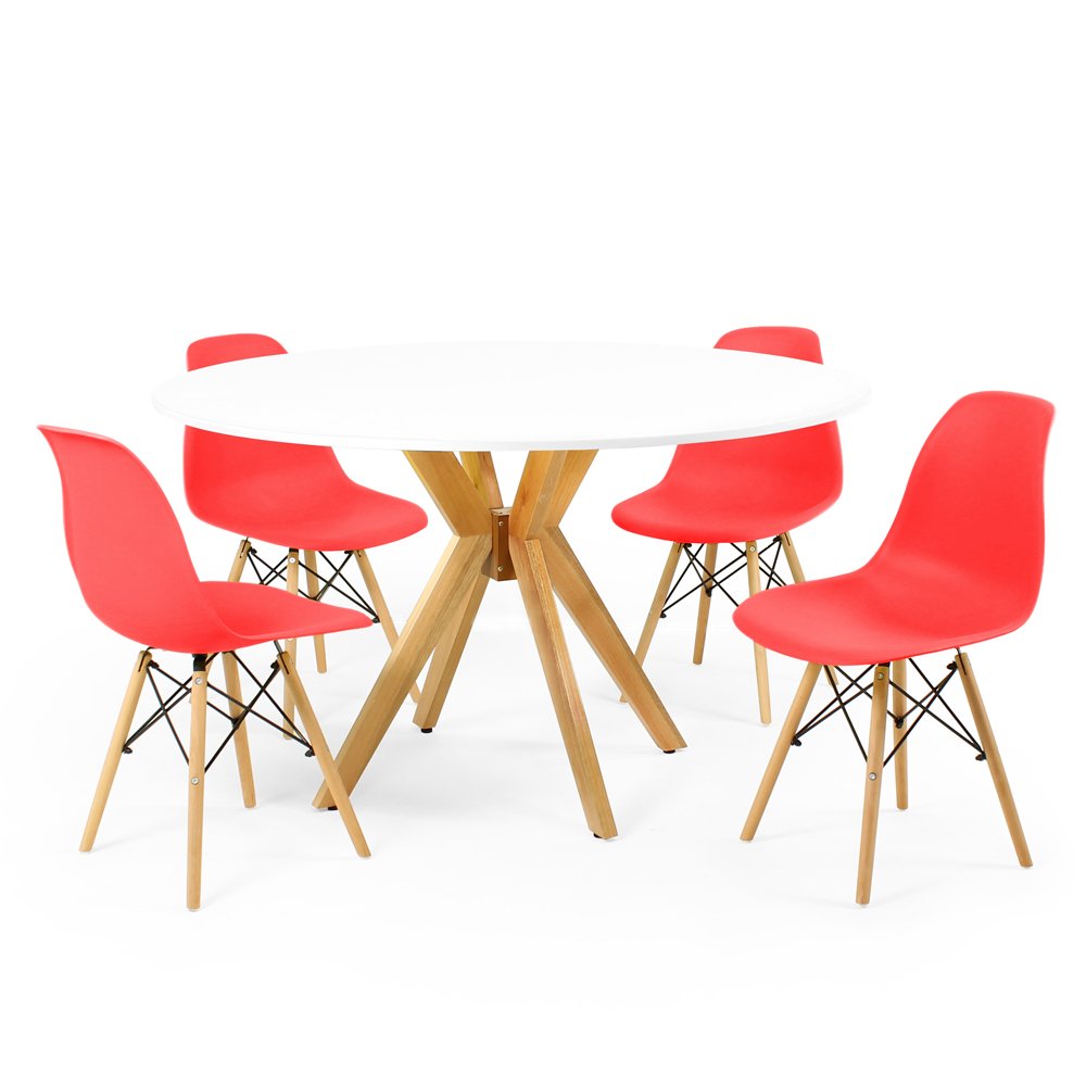 Conjunto Mesa de Jantar Redonda Marci Branca 120cm com 4 Cadeiras Eames ...