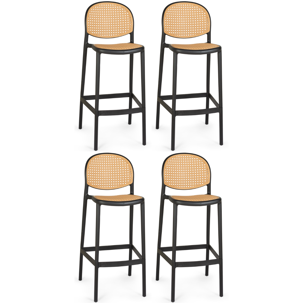 Kit 4 Banqueta Alta com Encosto Roma em Polipropileno Preto