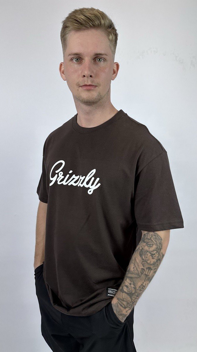 Camiseta Grizzly Masculina Script Logo Marrom