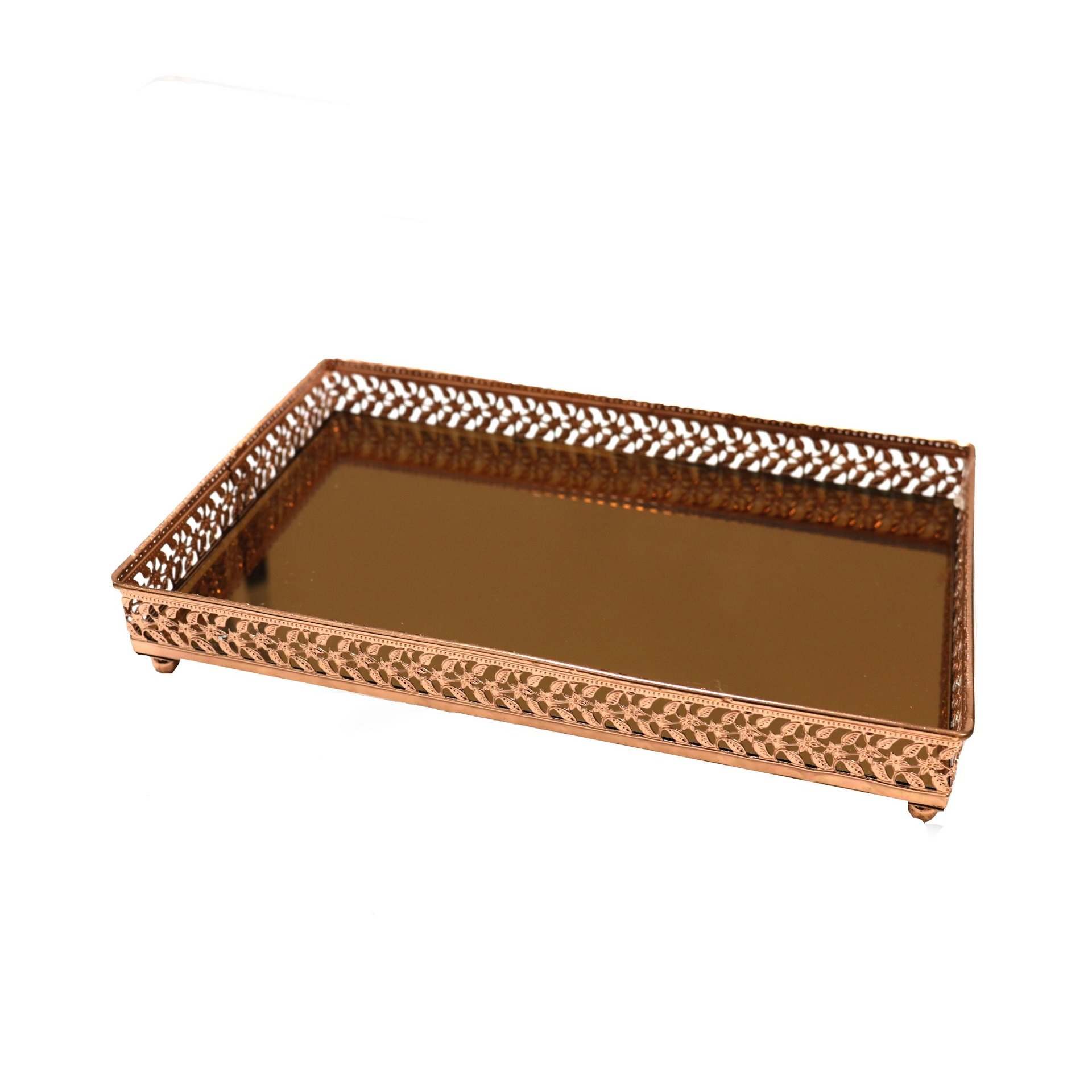 BANDEJA RETANGULAR DE FERRO ROSE COM FUNDO ESPELHADO - MASTER DECOR ...
