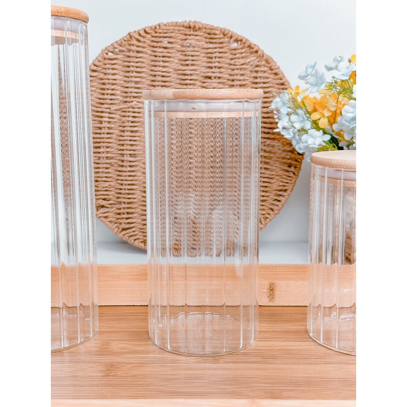 Pote de Vidro Canelado com Tampa Bambu Wolff 1,1 Litros