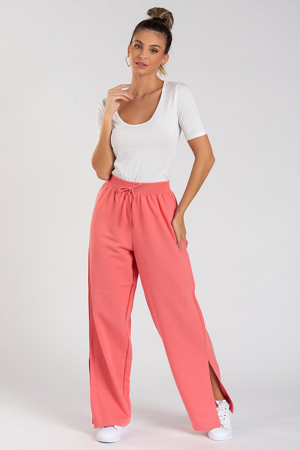Calça Moletom Wide Leg Lua Salmão