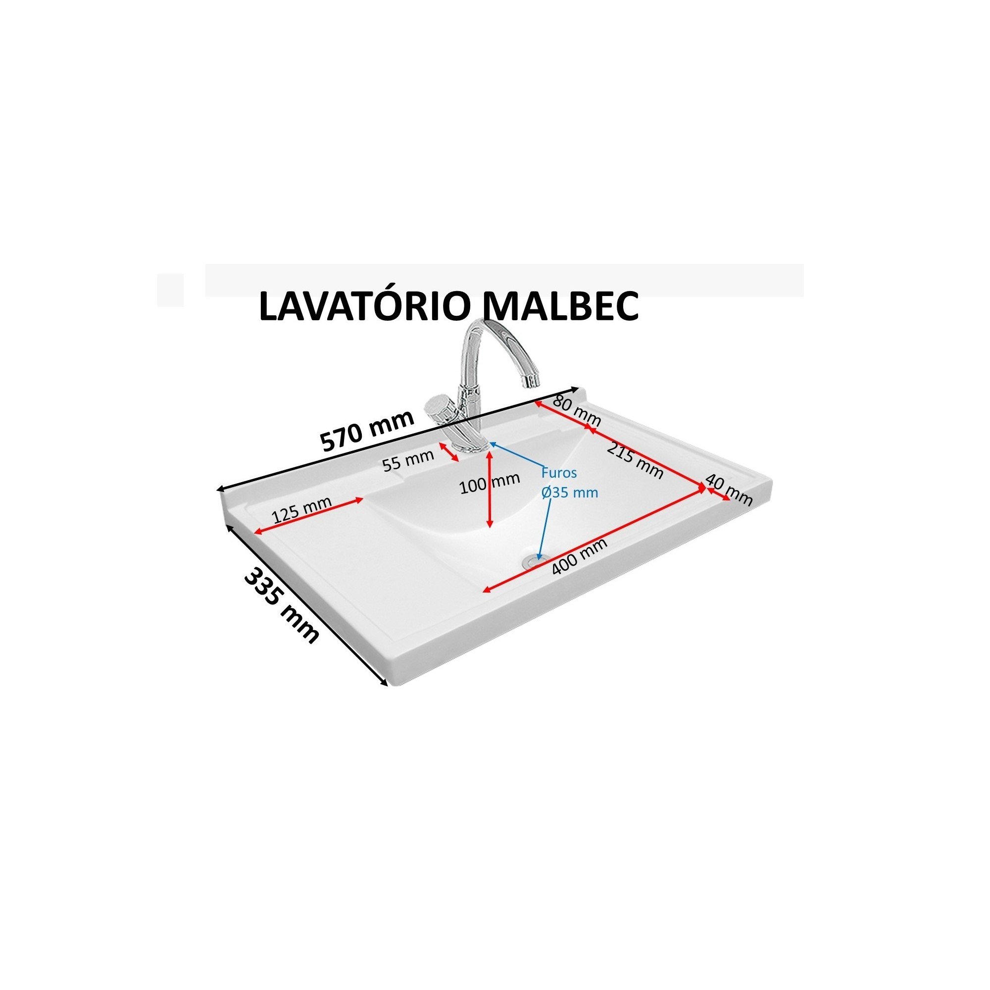 Lavatório Malbec 60cm- Fabribam