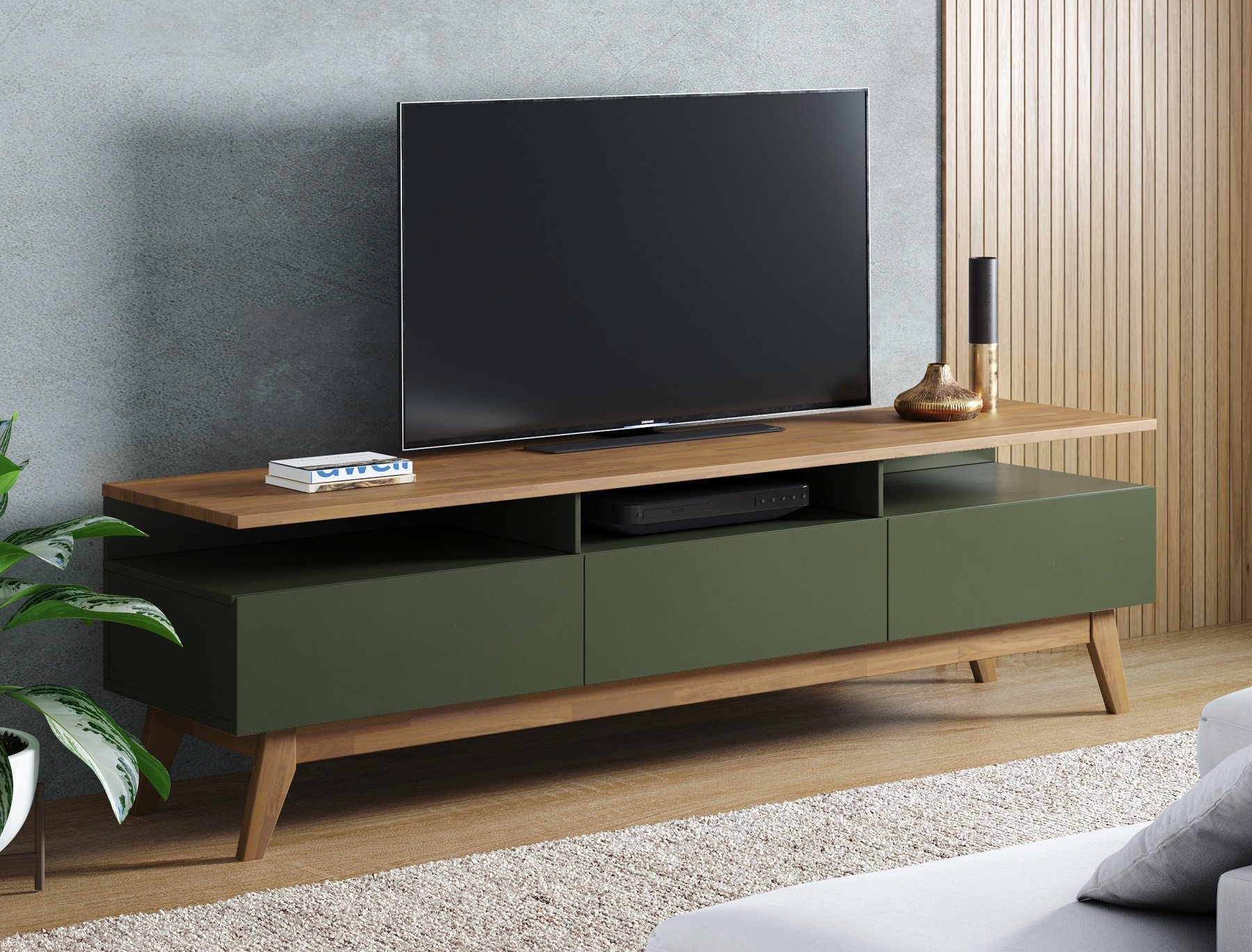 Rack de Madeira Maciça Fiori para Tv de até 60 polegadas Natural/Verde ...