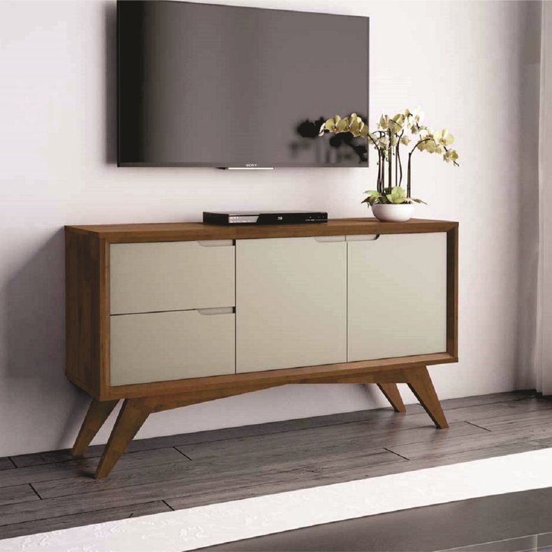 Balcão de Madeira Maciça Star Natural/Off Whitte