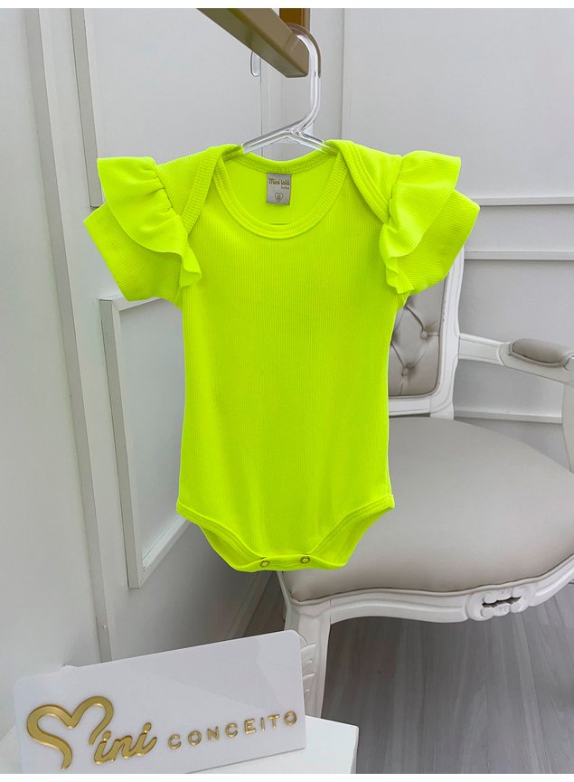 Body Bebê Verde Neon com Babado