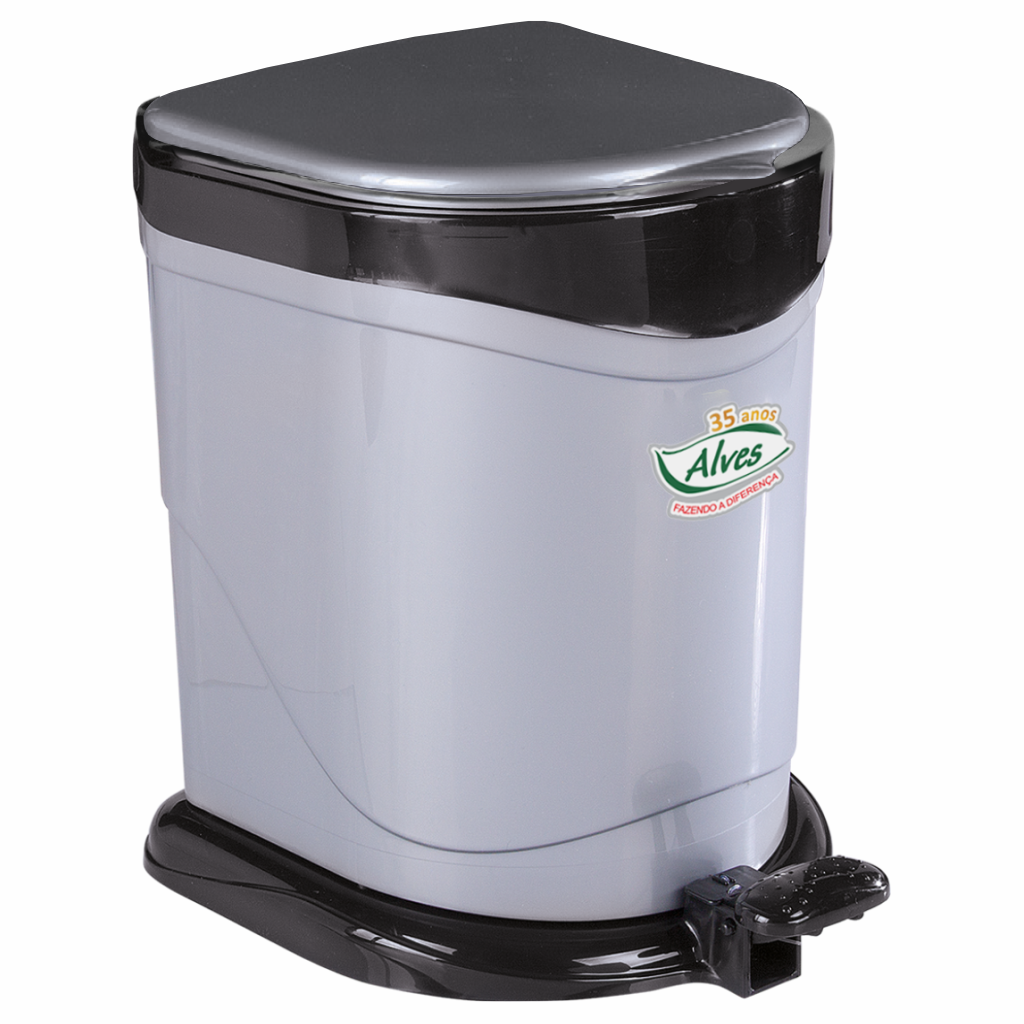 Lixeira de Pedal 13 l - Alves Plastic - Prata com Preto l ModoMix