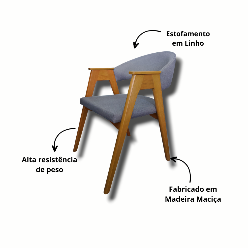 Cadeira Poltrona de Jantar Estofada Rafaela em Madeira Eucalipto