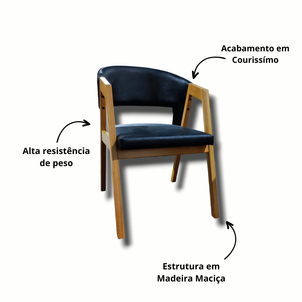 Cadeira Poltrona de Jantar Estofada em Madeira Maciça