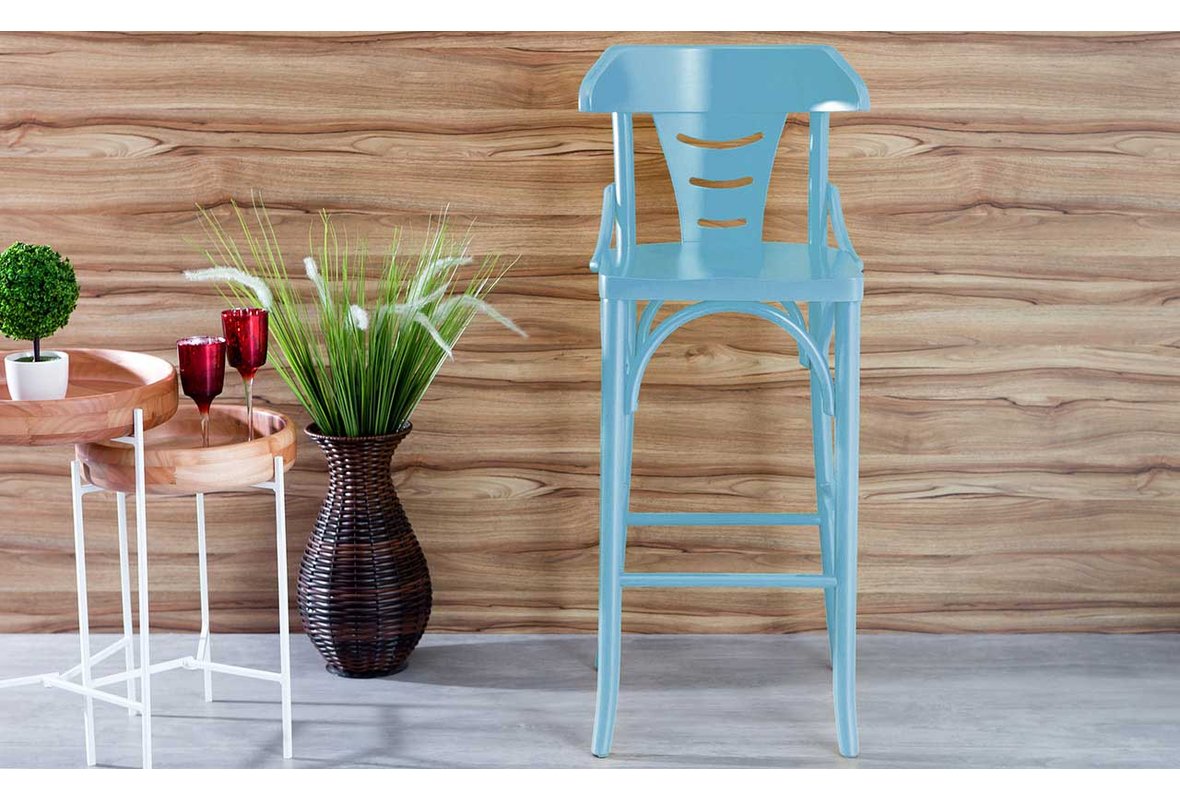 Banqueta Alta para Cozinha Augustine Laqueada Azul Bebê