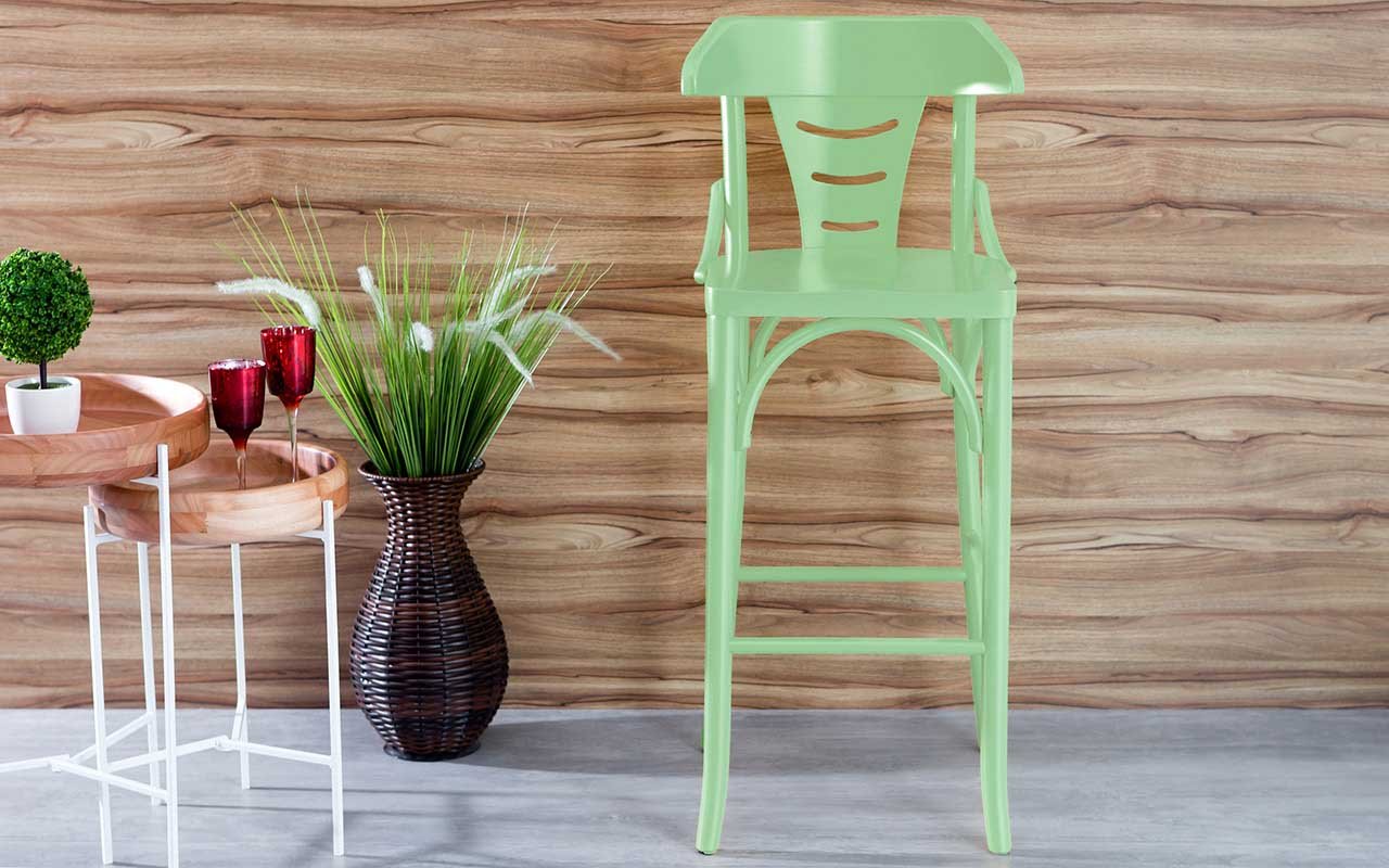 Banqueta Alta para Cozinha Augustine Laqueada Verde Sálvia