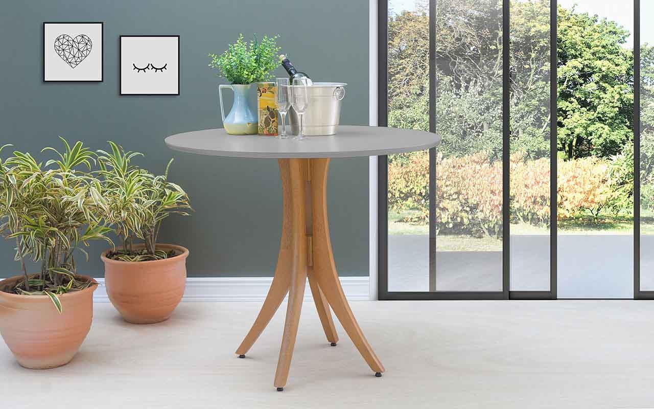 Mesa Redonda para Jantar Juliette 90cm Jatobá e Laca Cinza Concreto