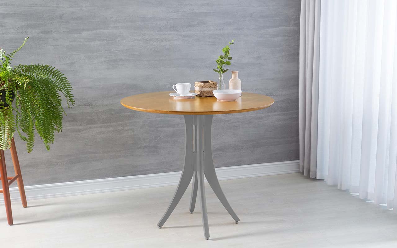 Mesa para 4 cadeiras Redonda Juliette 90cm Amêndoa e Laca Cinza Concreto