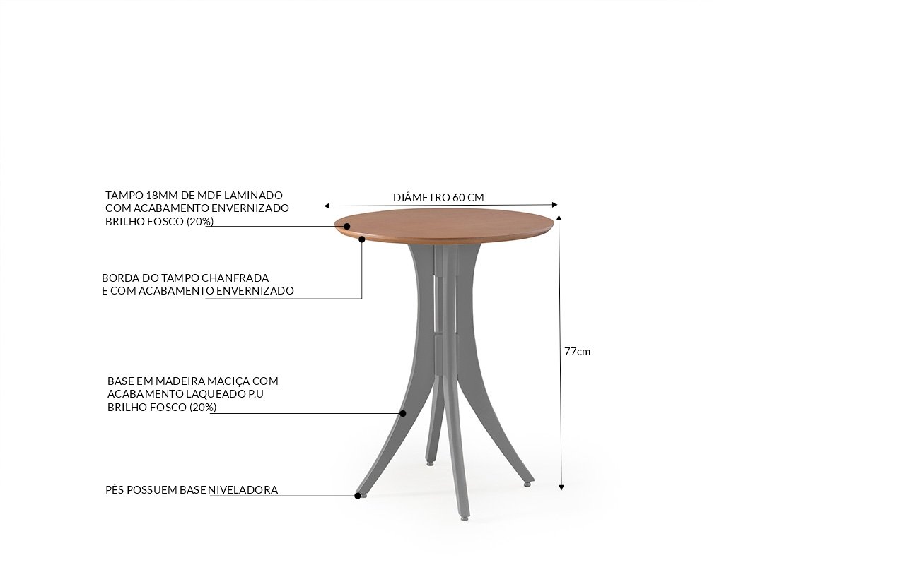 Mesa Redonda Pequena para Restaurante Juliette 60cm Jatobá e Laca Cinza ...