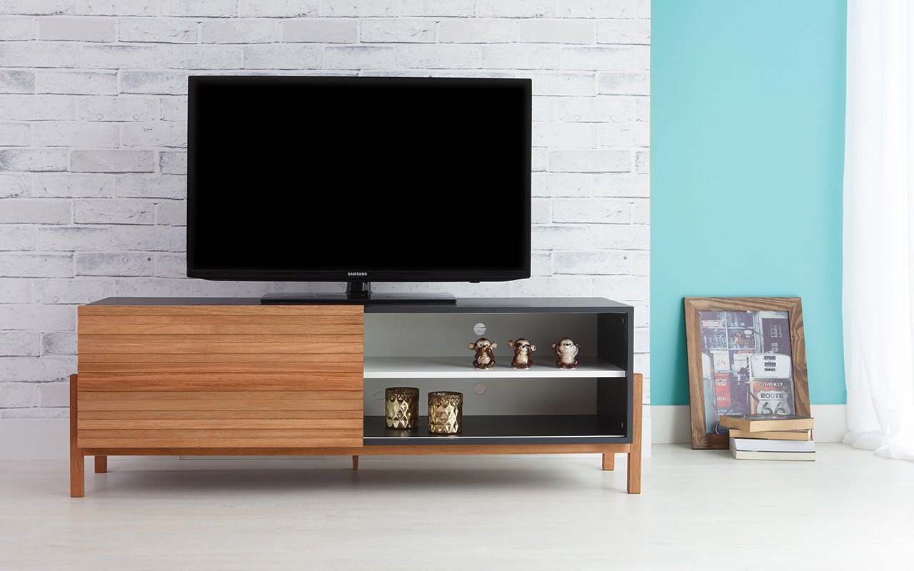 Rack Preto para TV Eric 140 cm MDF Preto e Madeira JT