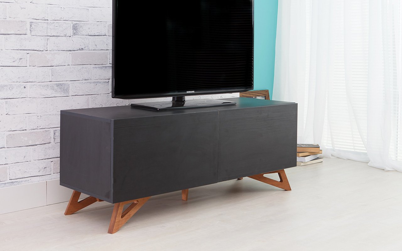 Rack Retrô para TV Freddie MDF Preto e Madeira JT