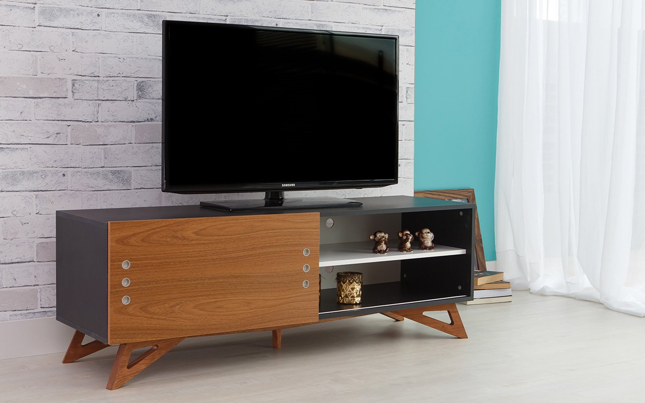 Rack de TV Preto Freddie 140 cm MDF Preto e Freijó