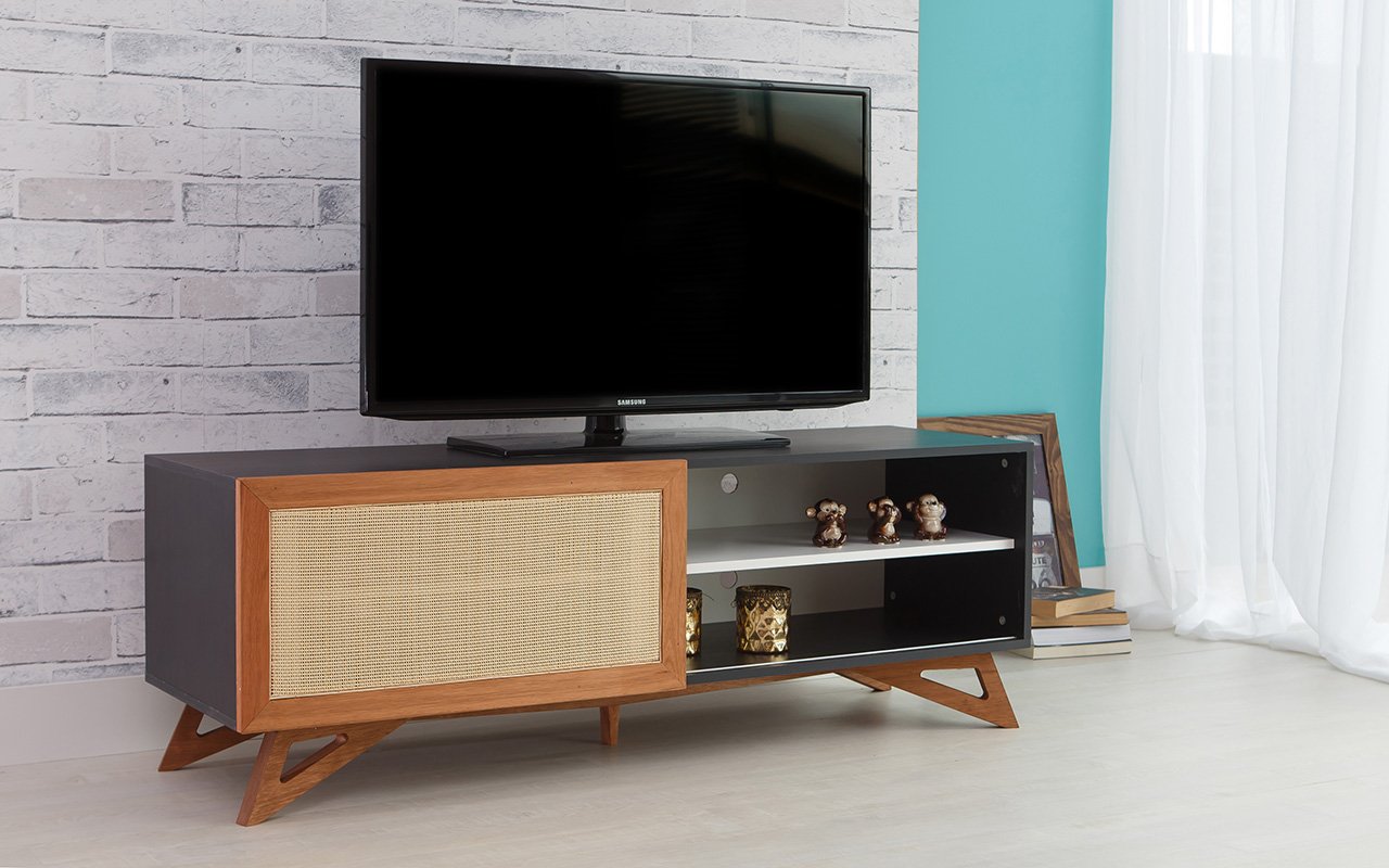 Rack de TV Preto Freddie 140 cm MDF Preto e Cinza