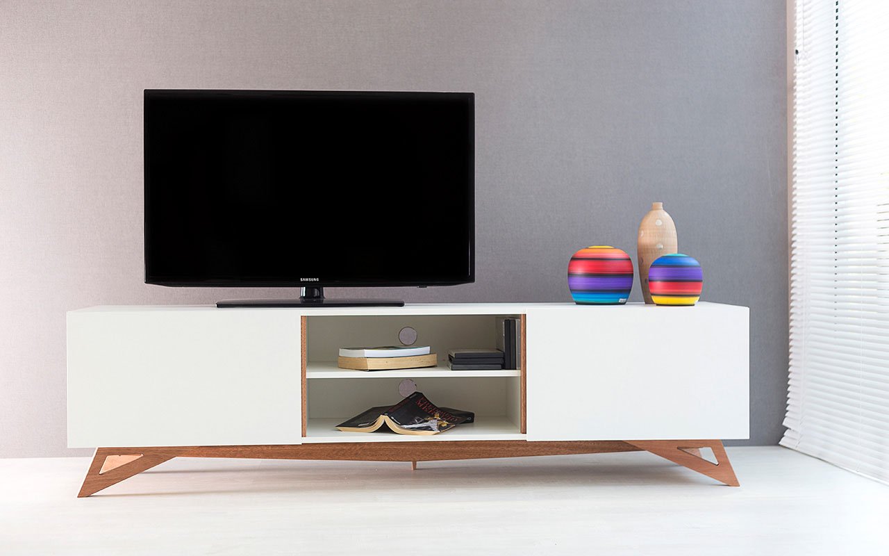 Rack de Sala Branco com Portas Freddie 180 cm MDF Branco