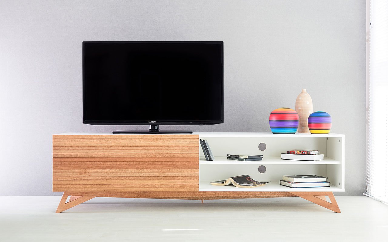 Rack Branco para TV Freddie MDF Branco e Madeira JT