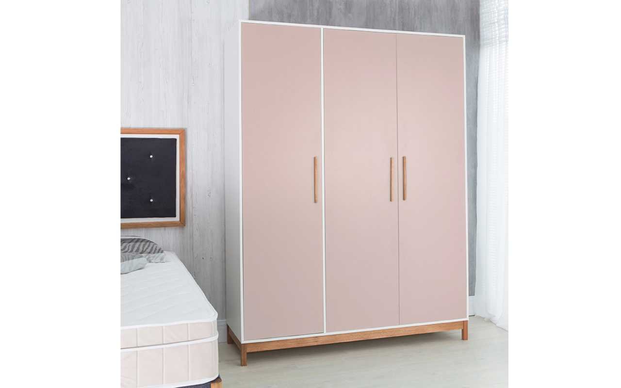 Guarda Roupas 3 Portas Moore MDF Branco e Rosa Milkshake