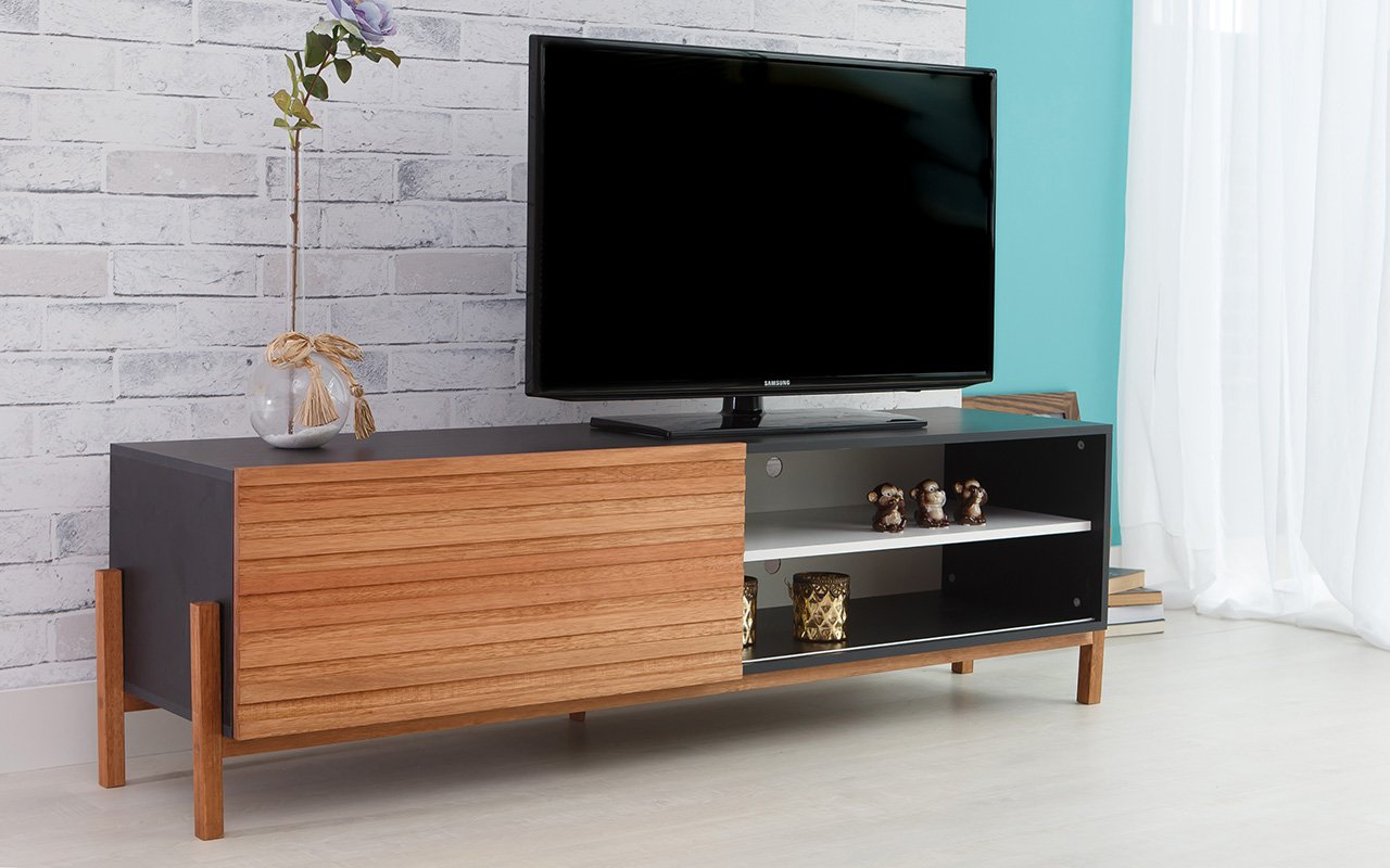 Rack Moderno para TV Freddie 180 cm MDF Preto e Madeira JT