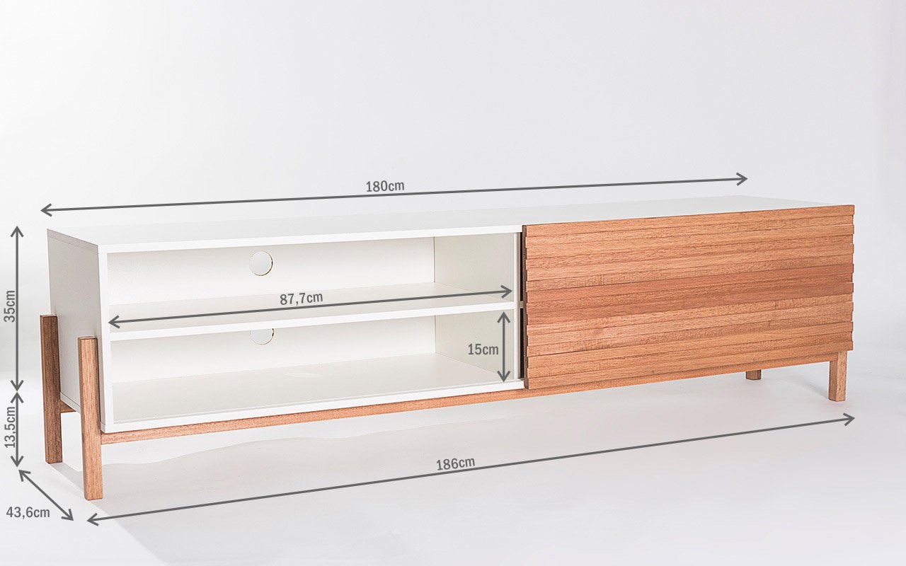 Rack Sala de TV Branco Eric 180 cm MDF Branco e Madeira JT