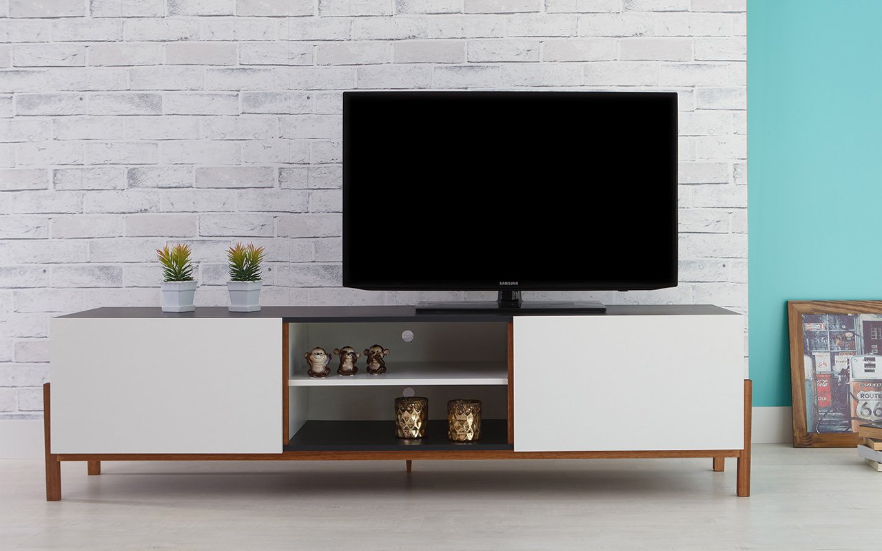 Rack TV Moderno para Sala Eric 180 cm MDF Preto e Branco