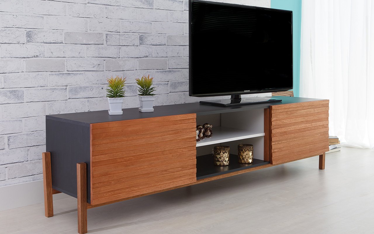 Rack TV Moderno para Sala Eric 180 cm MDF Preto e Madeira JT