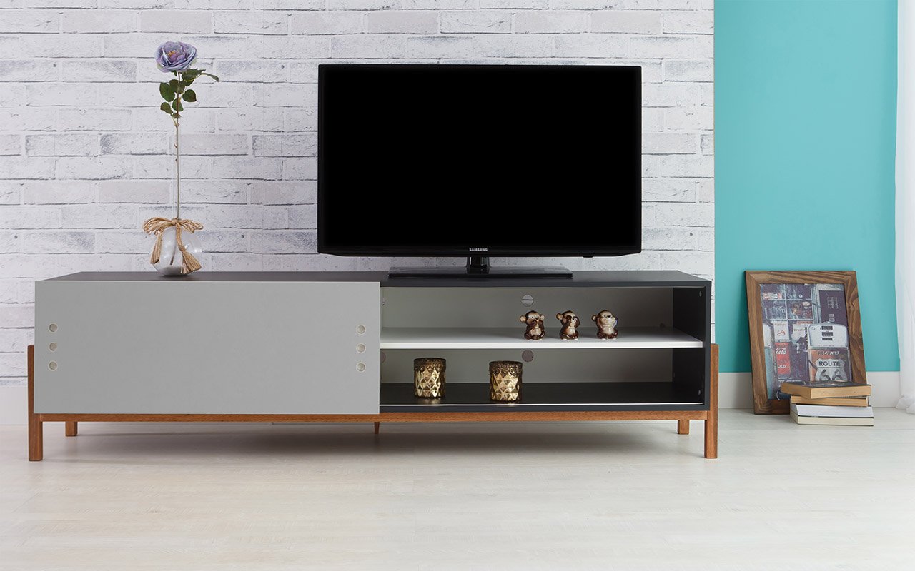 Rack de Tv para Quarto Eric 180 cm MDF Preto e Cinza