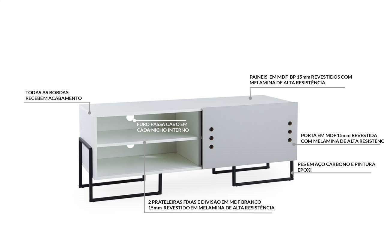 Rack Pequeno Estilo Industrial com Porta de Correr Crosby 120 cm MDF ...