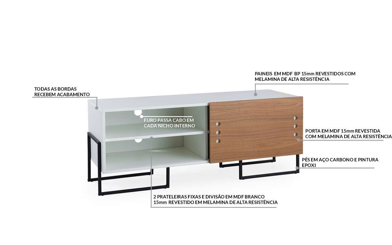 Rack Pequeno Estilo Industrial com Porta de Correr Crosby 120 cm MDF ...