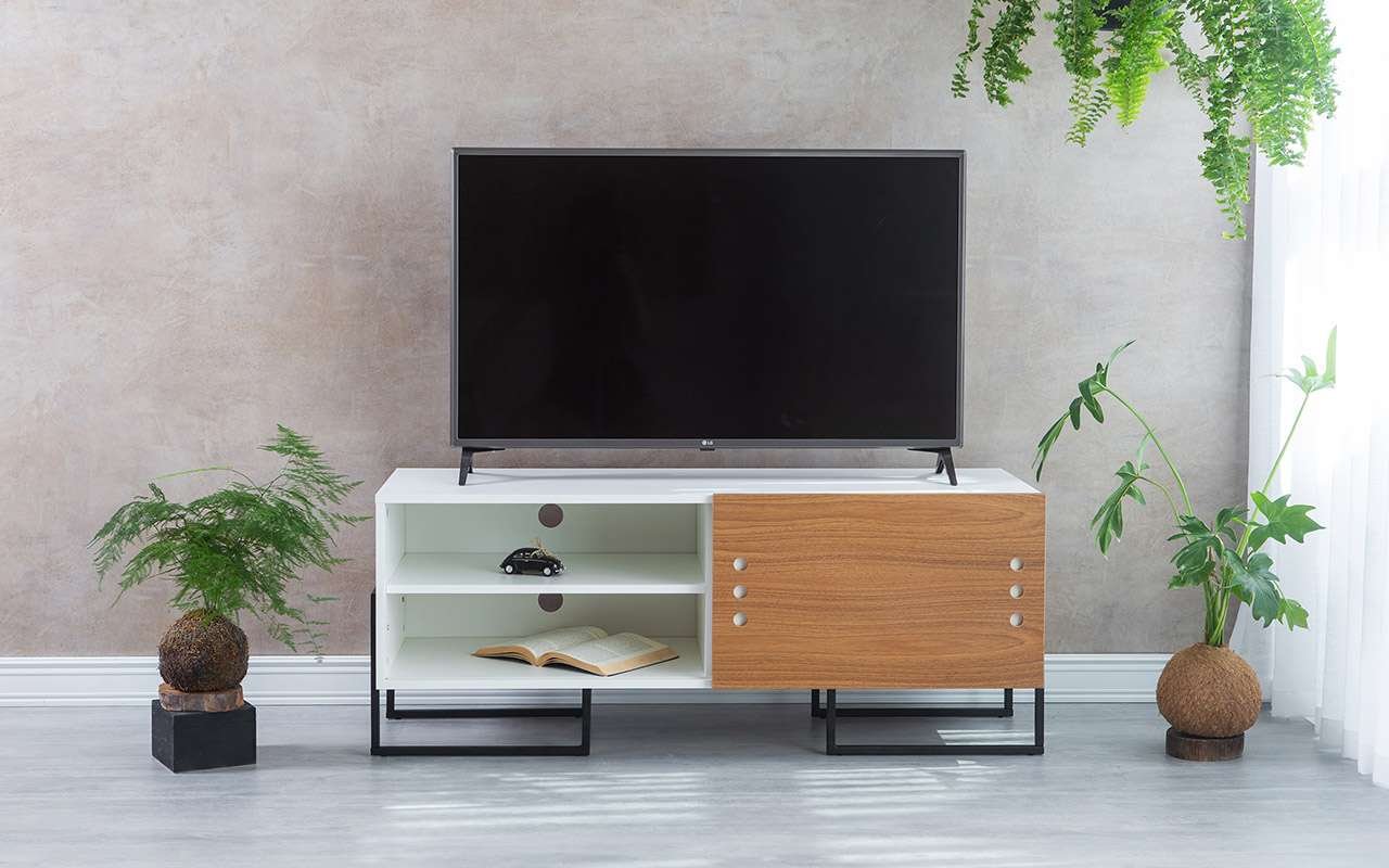 Rack Pequeno Estilo Industrial com Porta de Correr Crosby 120 cm MDF ...