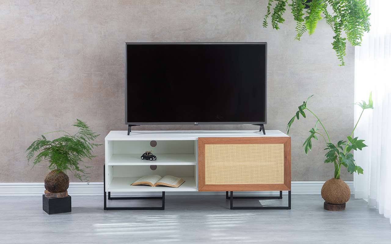 Rack Pequeno Estilo Industrial com Porta de Correr Crosby 120 cm MDF ...