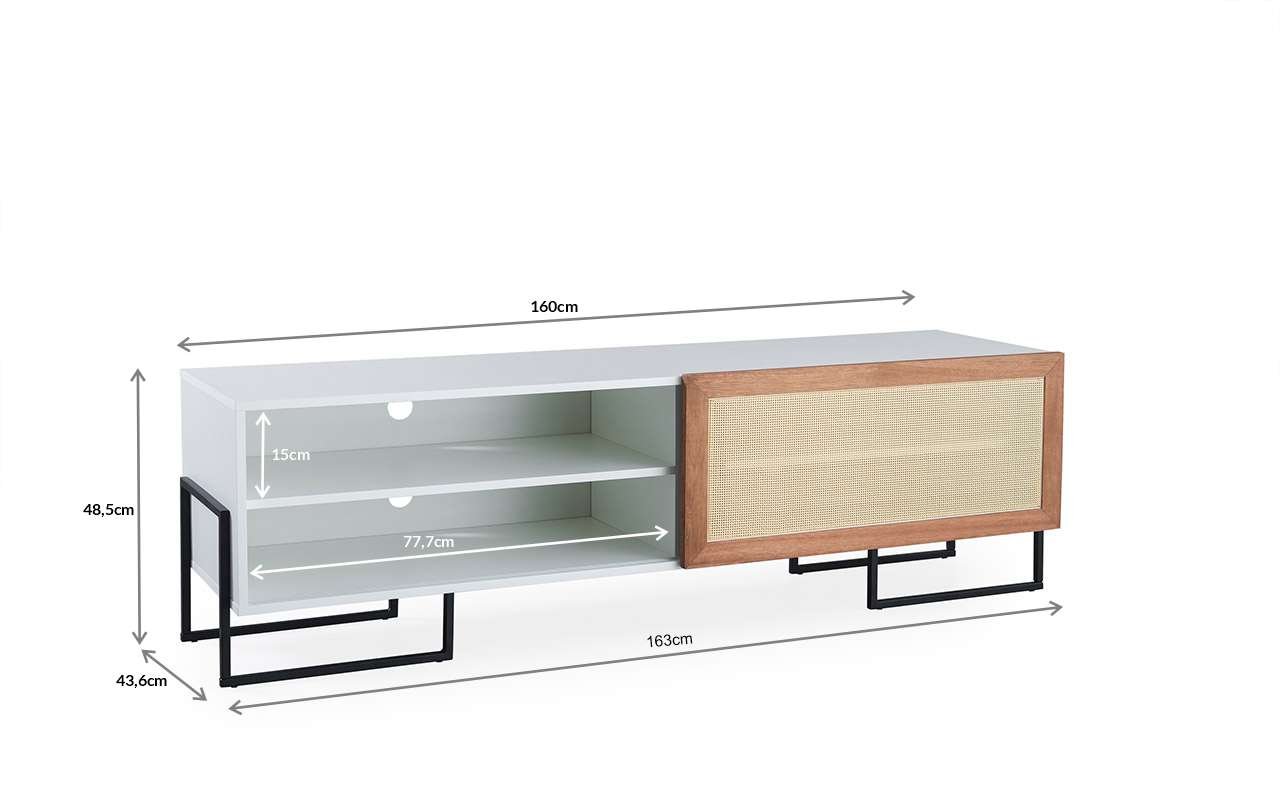 Rack TV Branco com Porta de Correr Pés Metal Crosby 160 cm MDF Branco e ...