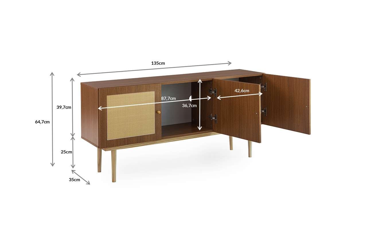 Armário Buffet para Sala de Jantar 3 Portas Charlie MDF Freijó e ...