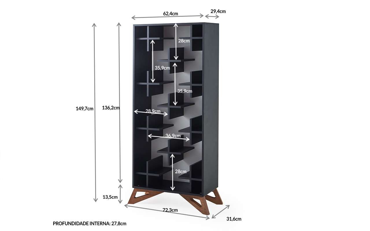 Estante de Escritório para Livros Freddie MDF Preto e Branco