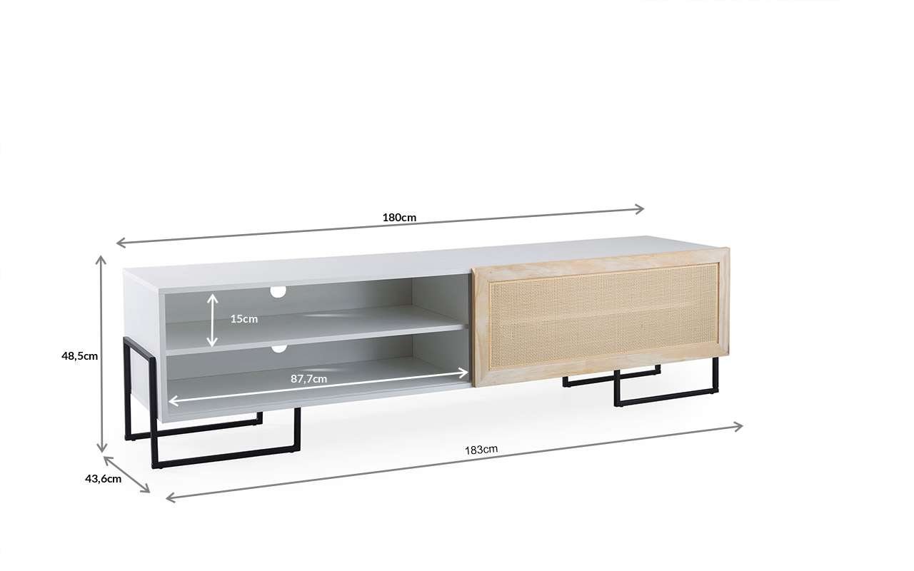 Rack Branco Moderno com Pés de Metal Crosby 180 cm MDF Branco e Madeira ...
