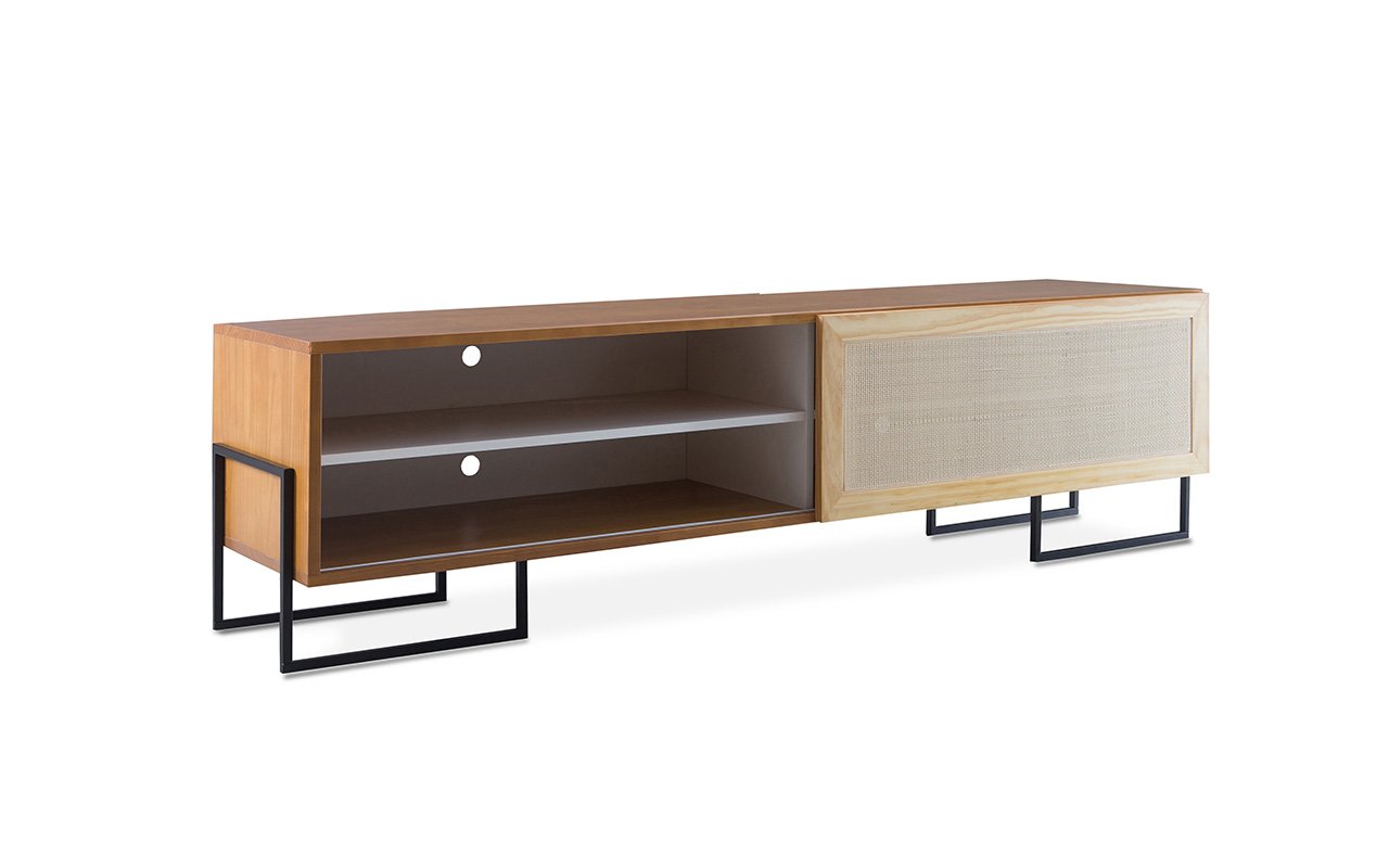 Rack Estilo Industrial Porta de Correr Crosby 180 cm MDF Freijó e ...