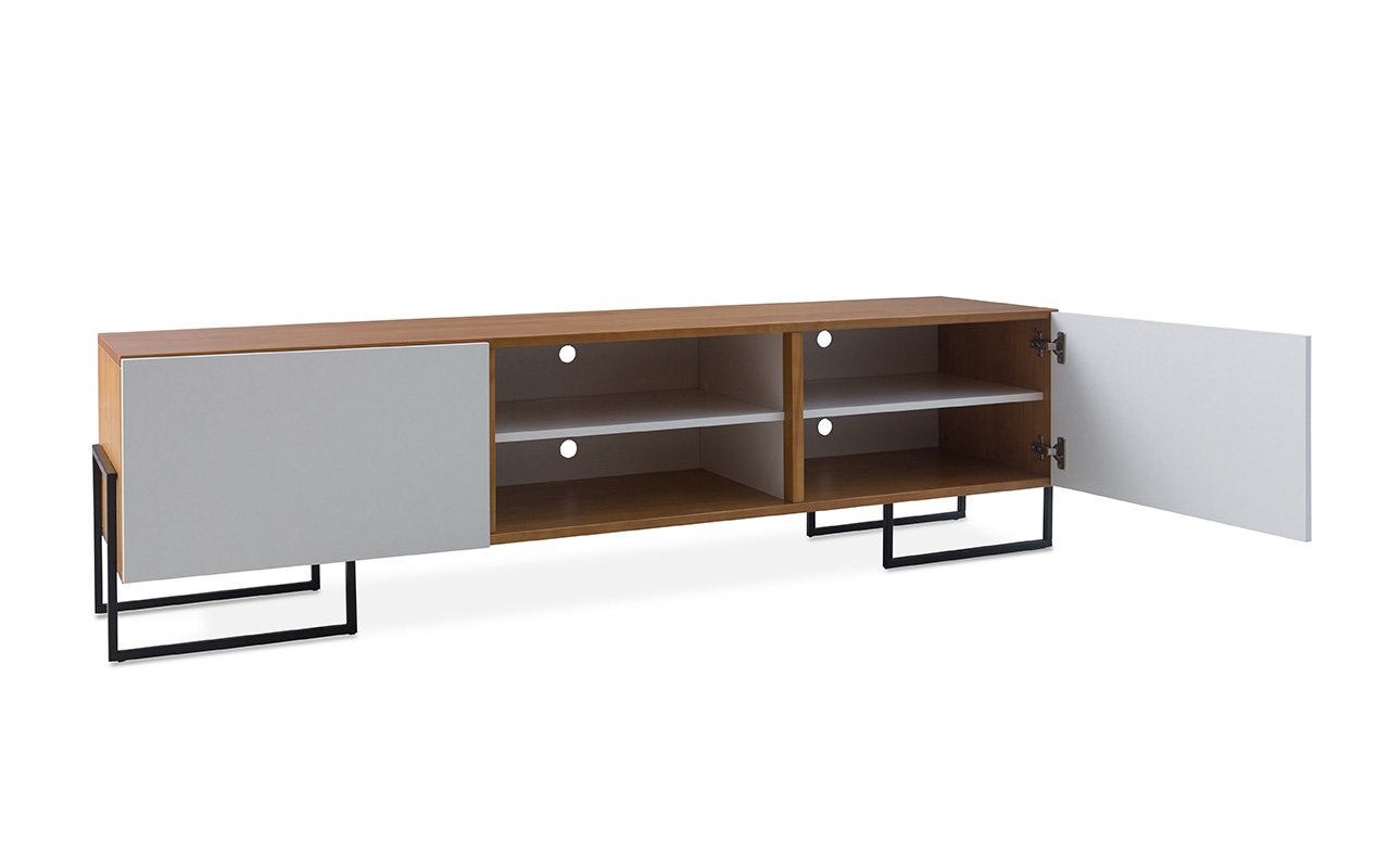 Rack TV com Pés de Metal 2 Portas Crosby 180 cm MDF Freijó e Branco