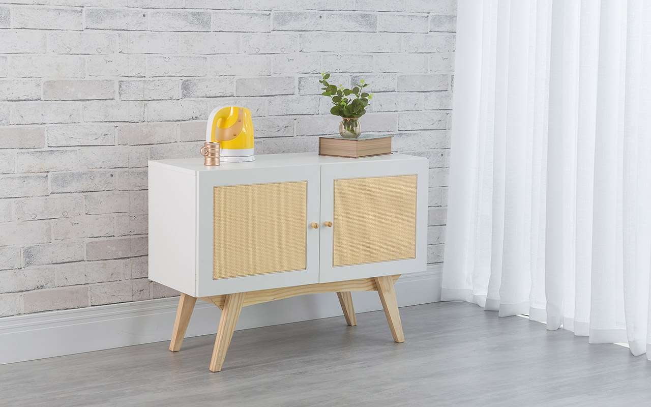 Armário Buffet para Sala 2 Portas Dolores MDF Branco e Madeira Natural ...