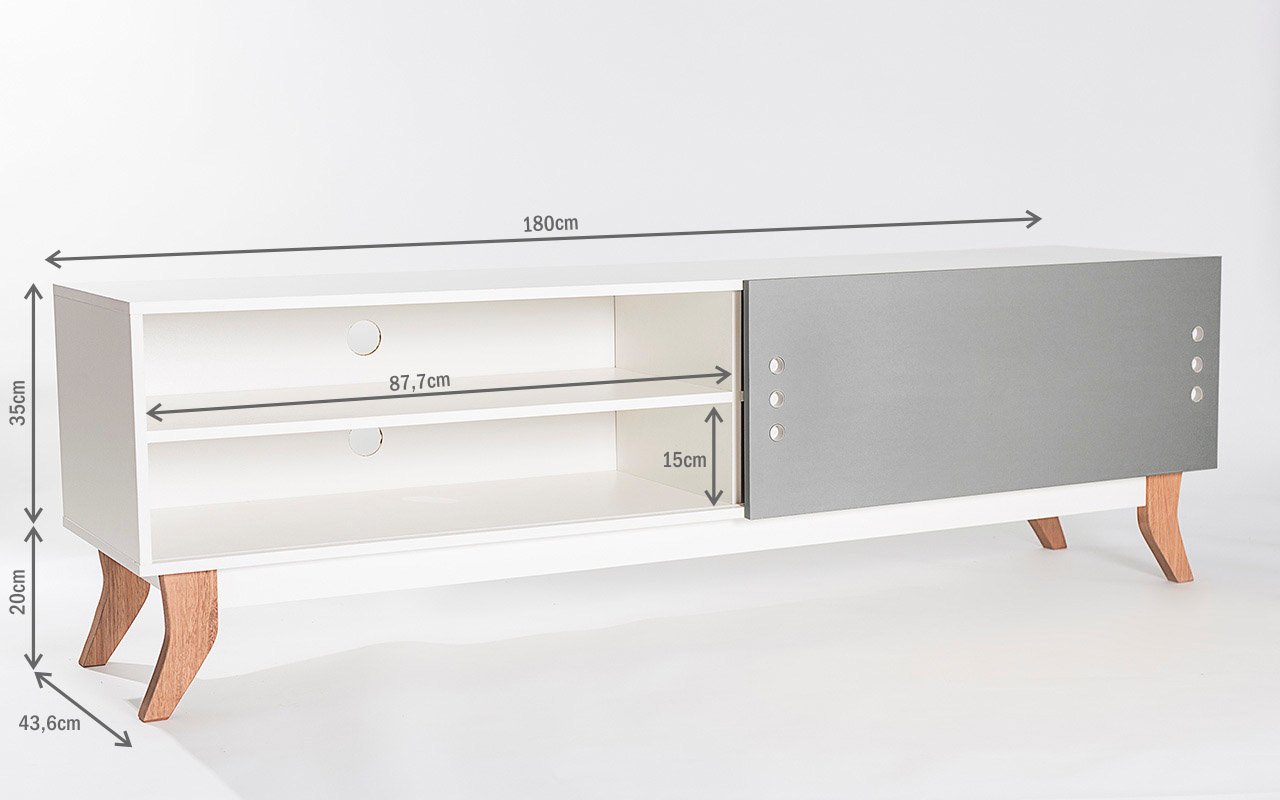 Rack para Televisão Porta de Correr Vintage 180 cm MDF Branco e Cinza