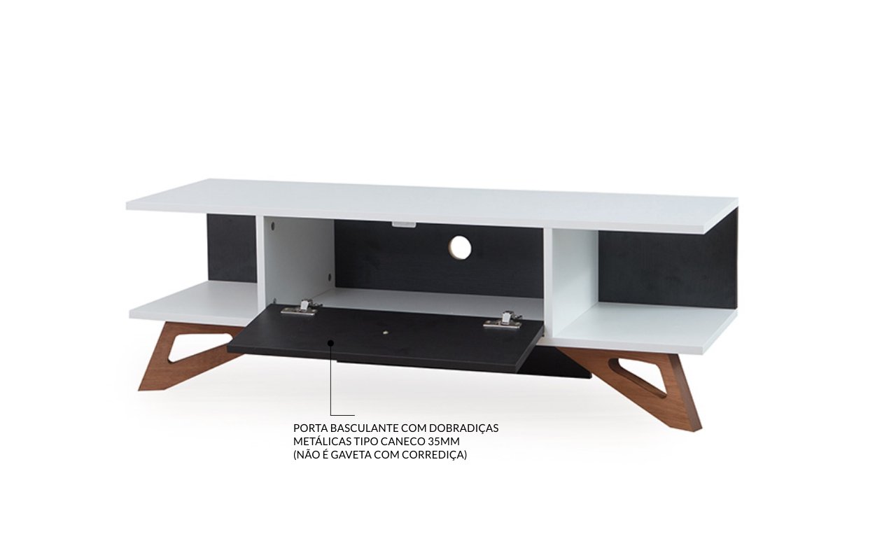 Rack Pequeno de TV Stills MDF Branco e Preto e Madeira JT