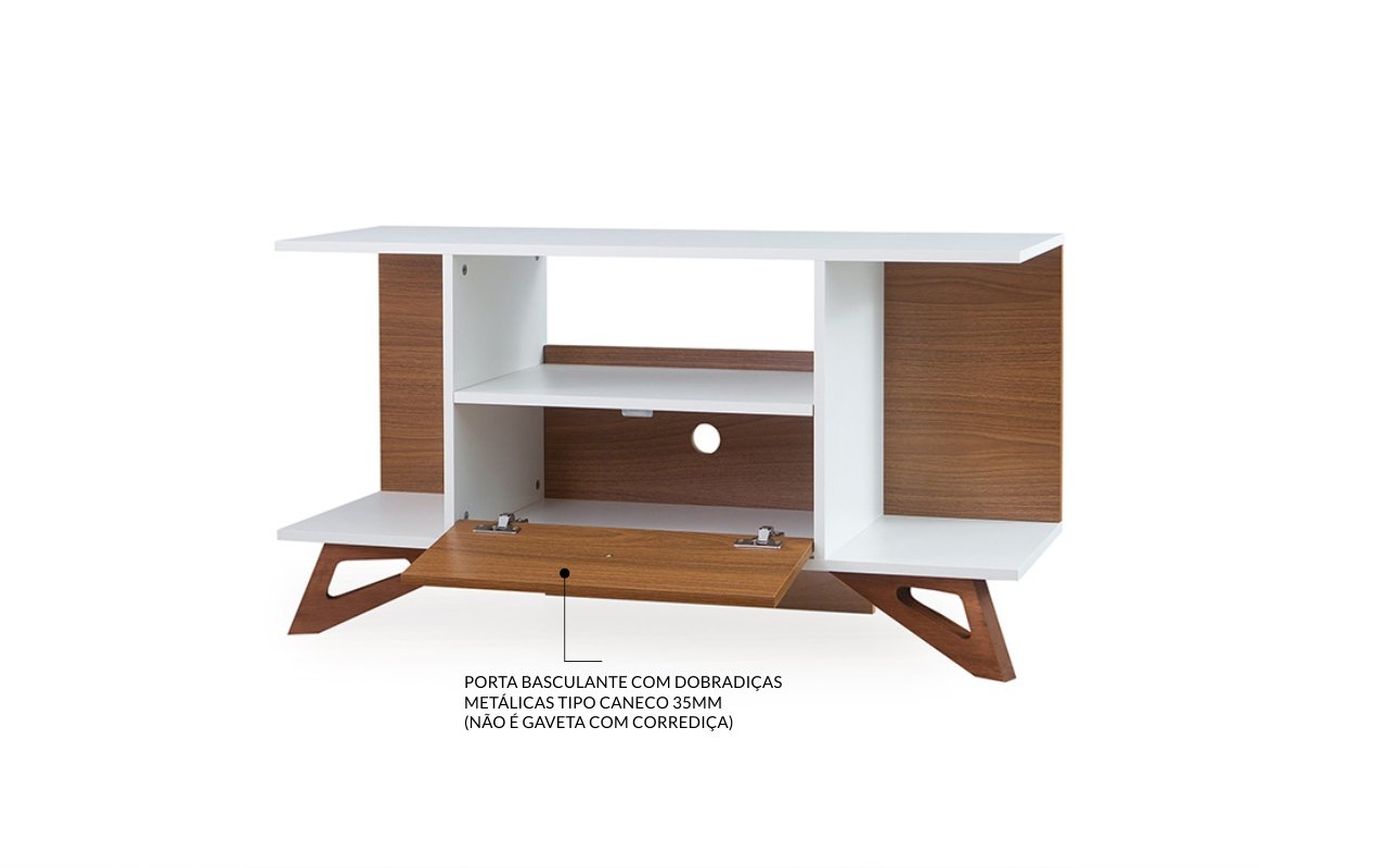 Rack Pequeno para Sala Stills MDF Branco e Freijó e Madeira JT