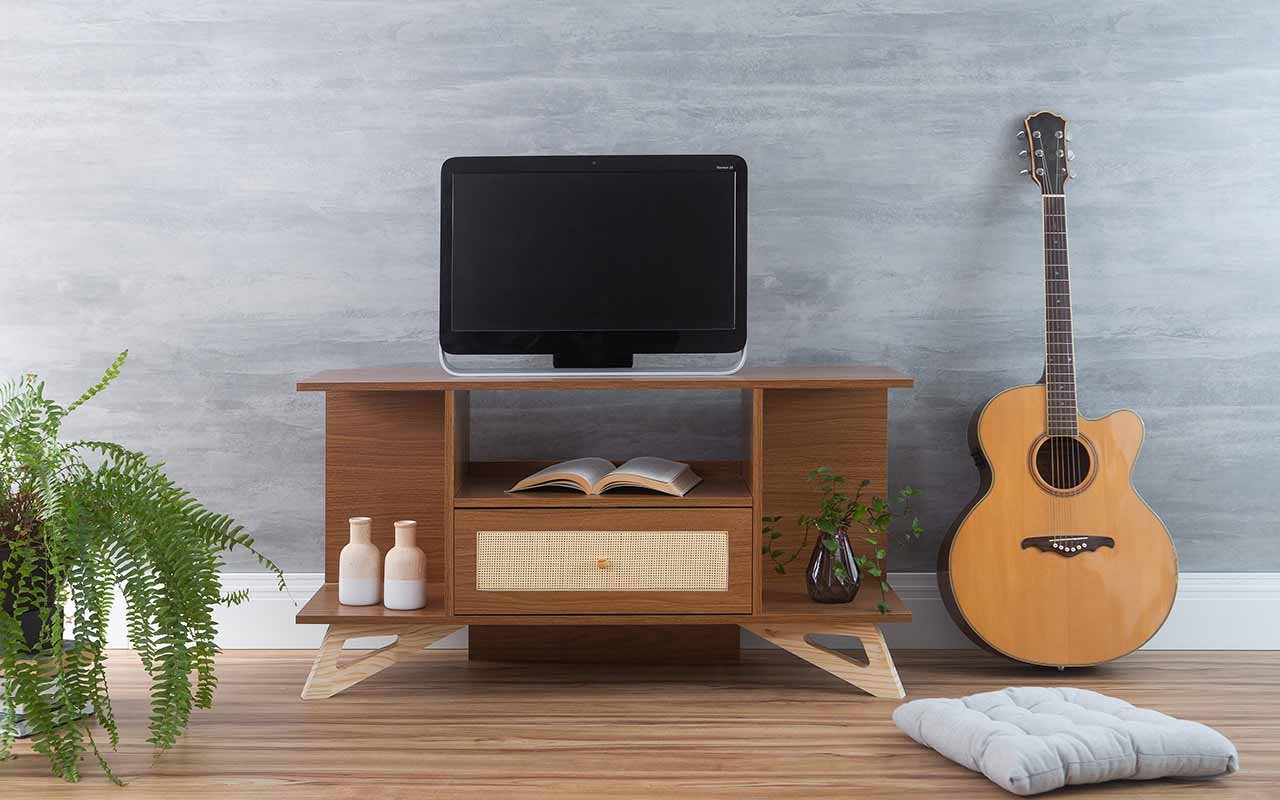 Rack para Sala Pequena Stills MDF Freijó e Madeira Natural