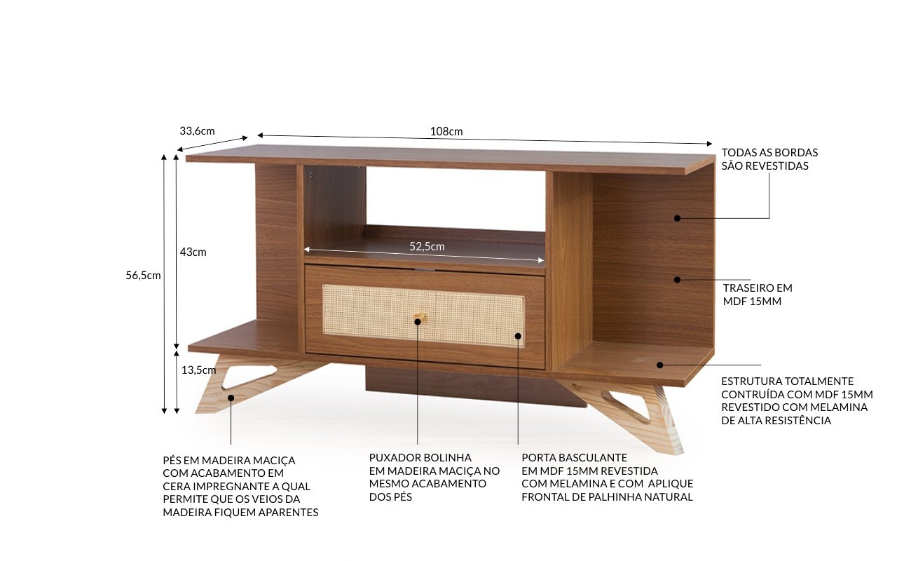 Rack para Sala Pequena Stills MDF Freijó e Madeira Natural